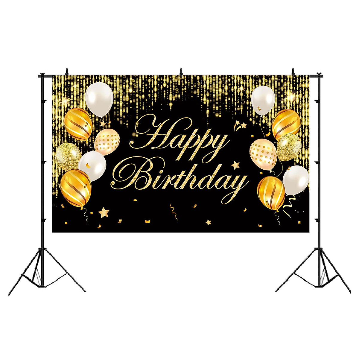 Happy Birthday Banner, Happy Birthday Yard Sign Background, Indoor Outdoor Birthday Backdrop, Party Decorations Banner for Women Men Boys Girls. (Black Gold)