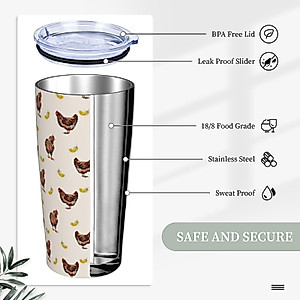 JASROTAO Chicken Tumbler,Chickens Yellow Feathers 20oz Stainless Steel Insulated Travel Tumbler,Travel Coffee Mug with Lid and Straw Water Bottle Drink Tumbler Cups Gifts for Women Men Lovers