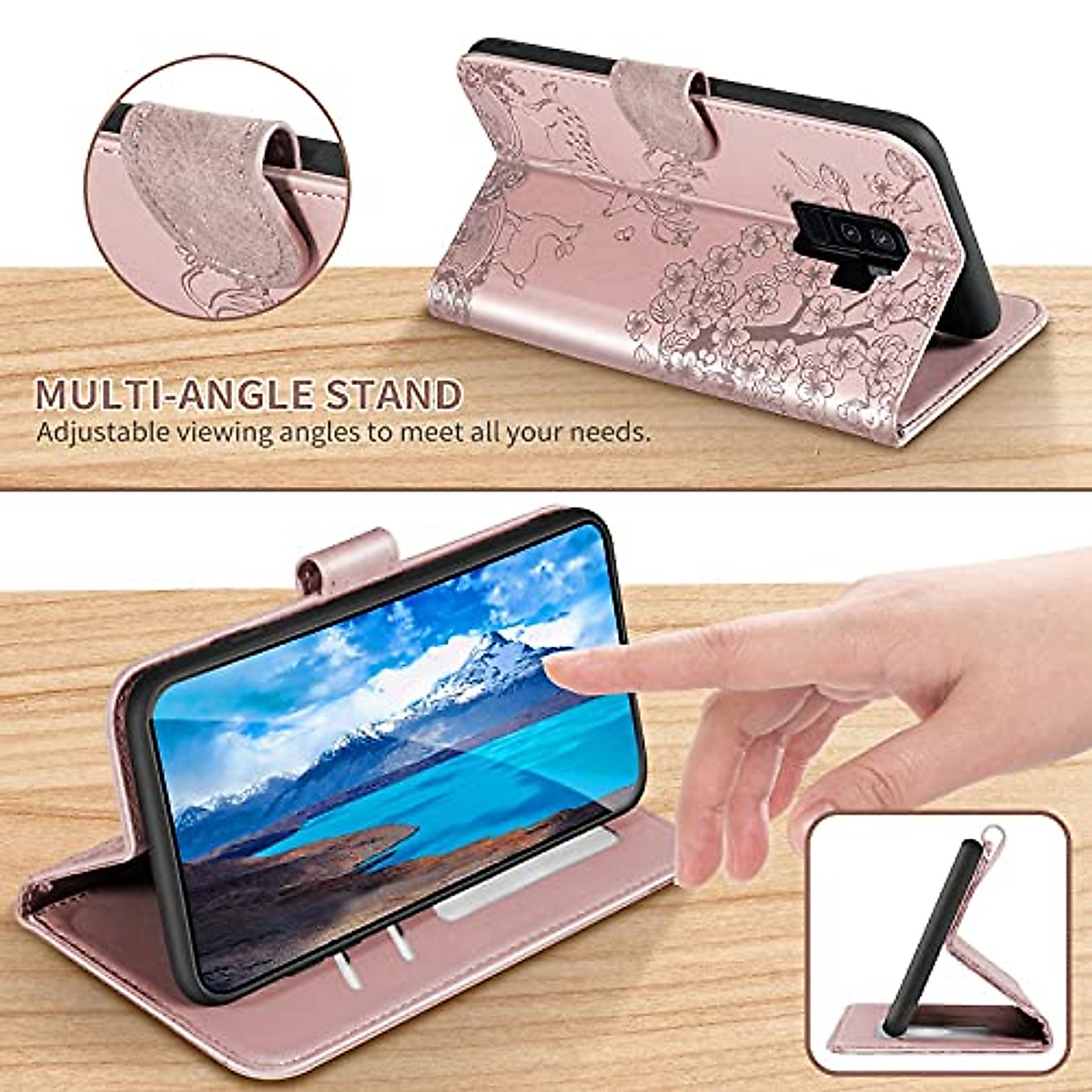 ONV Wallet Case Compatible with Samsung Galaxy S9 Plus - Deer Shinny Flip Leather Case with Cash Pocket Card Slot Wrist Strap Shockproof Stand Magnet Cover for Samsung Galaxy S9 Plus [MHL] -Redgold