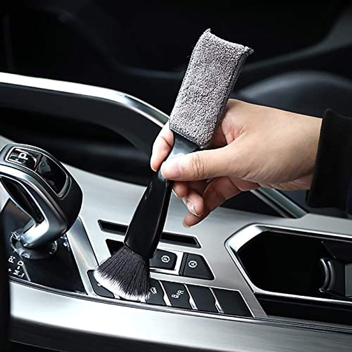 neynavy 2 PCS Double Head Brush for Car Clean, 2 In 1 Soft Bristle Cleaning Brush Car Interior Cleaning Brush, Car Air Vents Dashboard Screen Clean Brush (Black)