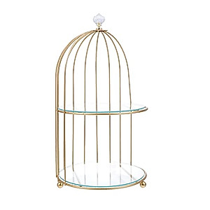 DOITOOL 2- Tier Perfume Organizer Golden Bird Cage Decor- Iron Bathroom Organizer Countertop- Bathroom Counter Organizer for Skincare Organizers, Perfume Organizers