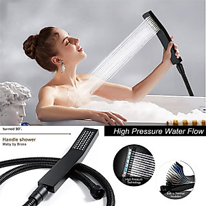 Rain Shower Head with Handheld Spray, 6'' Matte Black Shower Head with 78'' hose, High Pressure Hand Head Shower Heads, Anti-leak Rainfall Shower Head with Holder(Square, All Metal)