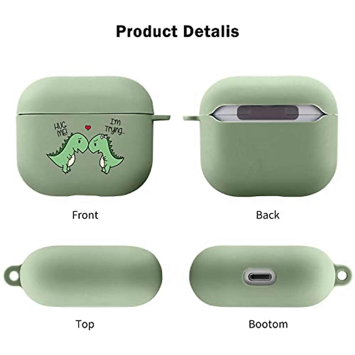 JOYLAND Dinosaur Couple Case for AirPods 3 2021 with Keychain,Funny Cartoon Case for Women Men Girls Boys,Green Smooth TPU Silicone Protective Cover Compatible with Apple AirPod 3rd Generation 2021