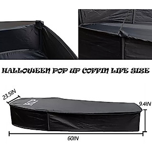 Helloween Pop Up Coffin with Lid, 60 inch Coffin Prop life size Collapsible, Scary Fake Coffin Prop Really Size for Graveyard, Halloween Cemetery decorations Outdoor, Lawn, Party, Haunted House