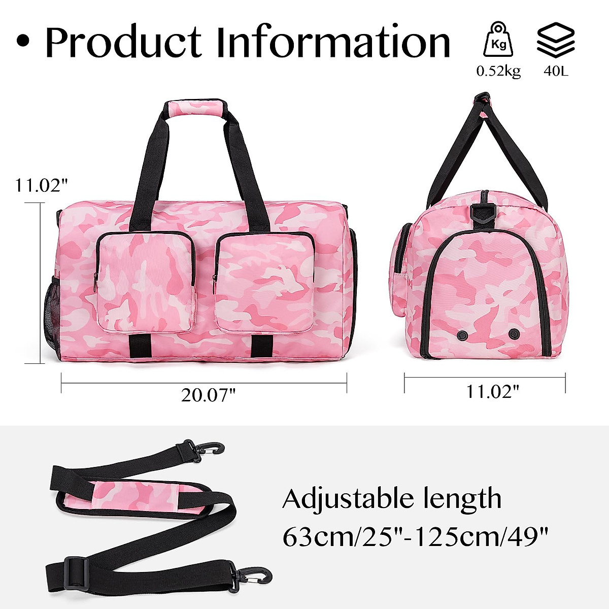 ecosmile Travel Bag Overnight Bag Duffle Weekend Bag for Men,Women Travel Gym Bag with Shoe Compartment