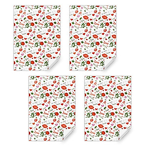 Valentine's Day Gift Wrapping Paper for Women Girls, Rose Flower Lip Heart Love Print Gift Wrap Paper for Bridal Shower Wedding Birthday Holiday Any Occasion 4 Sheet Folded Flat