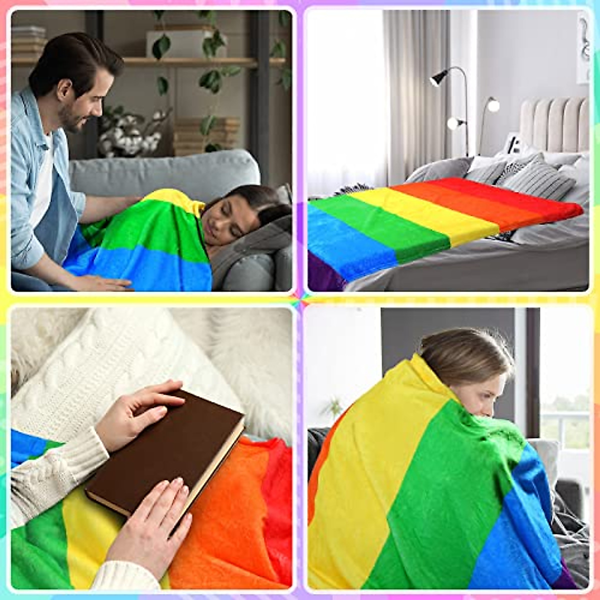 2 Pack Pride Rainbow Throw Blanket LGBT Flannel Blanket Colorful Stripe Rainbow Soft Warm Blankets for Bed Couch Sofa, LGBT Gifts for Teens Kids Adults