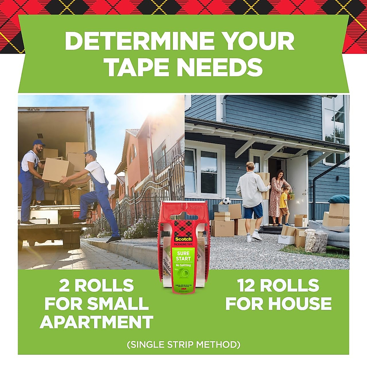 Scotch Sure Start Shipping Packaging Tape, 1.88" x 25 yd, Designed for Packing, Shipping and Mailing, No Splitting or Tearing, 1.5" Core, Clear, 6 Rolls (DP-1000RF6)