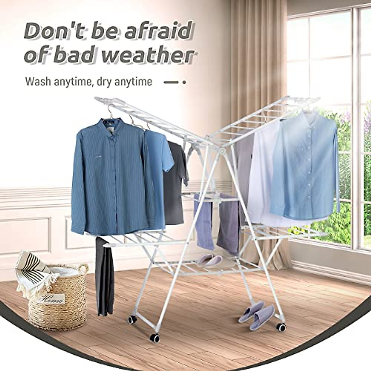 YUBELLES 61.81 * 22.84 * 51.18in Clothes Drying Rack, Gullwing Space-Saving Laundry Rack, Space Saving Laundry Drying Rack, Easy Storage Laundry Indoor and Outdoor Use