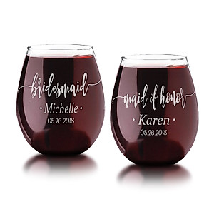 ONE 21oz Stemless Wine Glass for Bride, Bridesmaid Gift Custom- Maid of Honor- Mother of the Bride Groom Wedding Party Favors Gift Idea