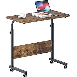 DlandHome Rolling Desk Adjustable Standing Desk, Mobile Side Table 31.4 Inches w/Wheels Adjustable C Table Movable Portable Laptop Computer Stand for Bed Sofa,Retro