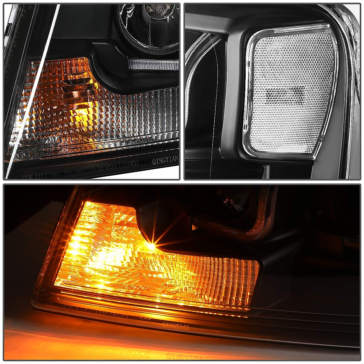 Auto Dynasty Dual LED DRL Projector Headlights Assembly Compatible with Ford F150 Lincoln Mark LT 2004-2008, Driver and Passenger Side, Black Housing Clear Corner
