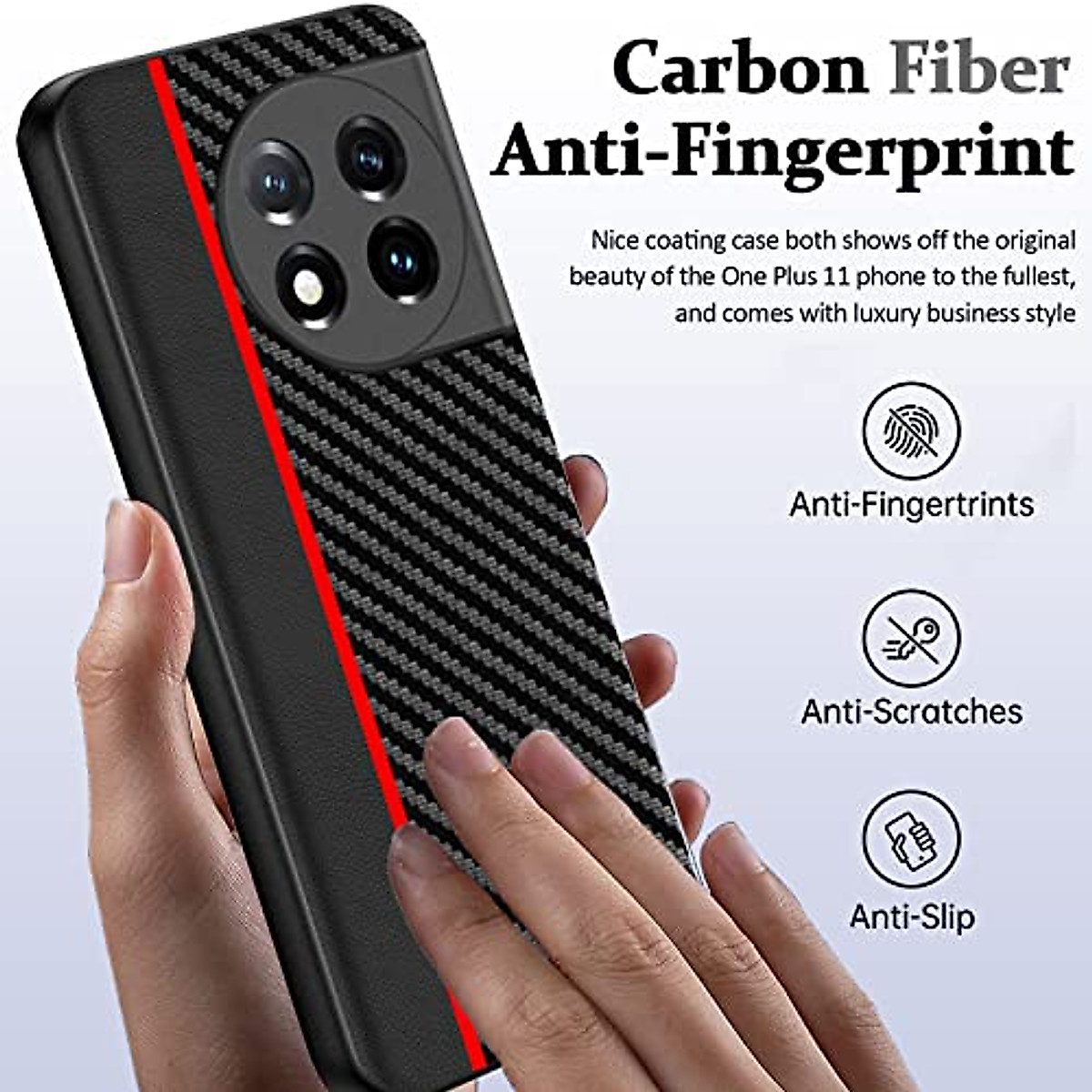 Miimall Compatible for One Plus 11 5G Leather Case, with Carbon Fiber Pattern, Anti-Fingerprint Ultra-Thin Lightweight Shell, Full Coverage Shockproof Cover Case for One Plus 11 5G, 2023(Black&Red)