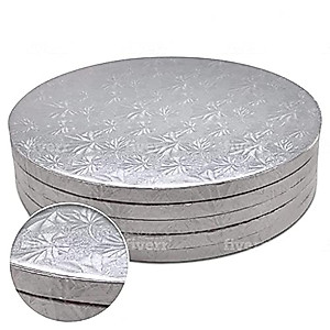 Drum Cake silver 12 inch Round Board, 5 - packs for Heavy Or Multi-Tiered Cakes and a surprise gift. Professional smooth straight edges Cake Board 1/2 polegada thick.