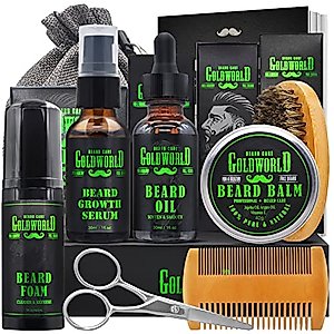 Beard Kit Beard Growth Grooming Kit w/Beard Foam/Shampoo/Wash Beard Growth Oil Serum Balm Brush Comb Scissor Bag e-Book Christmas Stocking Stuffers Gifts Ideas for Men Him Dad Boyfriend Husband Mens