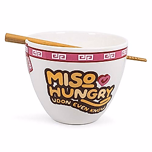 Toynk Miso Hungry Japanese Ceramic Dinner Set | 16-Ounce Ramen Bowl and Chopsticks Set