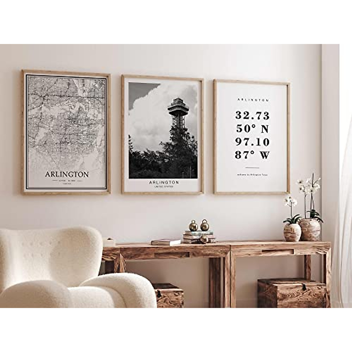 Dear Mapper Arlington United States View Abstract Road Modern Map Art Minimalist Painting Black and White Canvas Line Art Print Poster Art Line Paintings Home Decor (Set of 3 Unframed) (12x16inch)