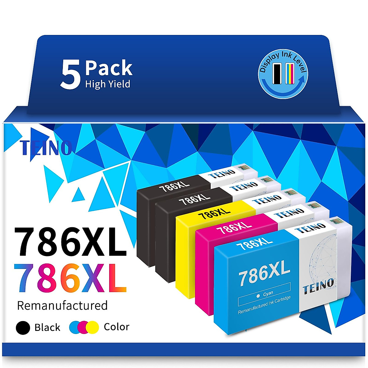 TEINO Remanufactured Ink Cartridge Replacement for Epson 786XL 786 XL T786XL use with Epson Workforce Pro WF-4630 WF-5690 WF-5620 WF-5110 WF-5190 WF-4640 (Black, Cyan, Magenta, Yellow, 5-Pack)