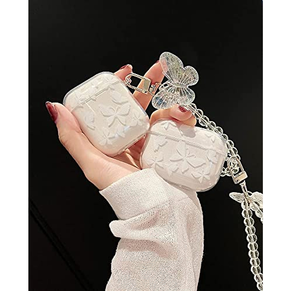 Compatible Butterfly Airpods Pro 2 2022,Airpods Pro 2nd Generation, Airpods Pro 2 Case Clear Cute Cover with Beaded Keychain for Women Girls (Airpod Pro 2 )