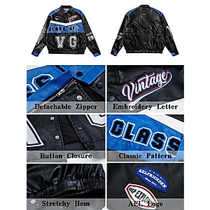 Aelfric Eden VG Detachable PU Racing Jacket Mens Letter Print Varsity Jackets with Reflective Lines