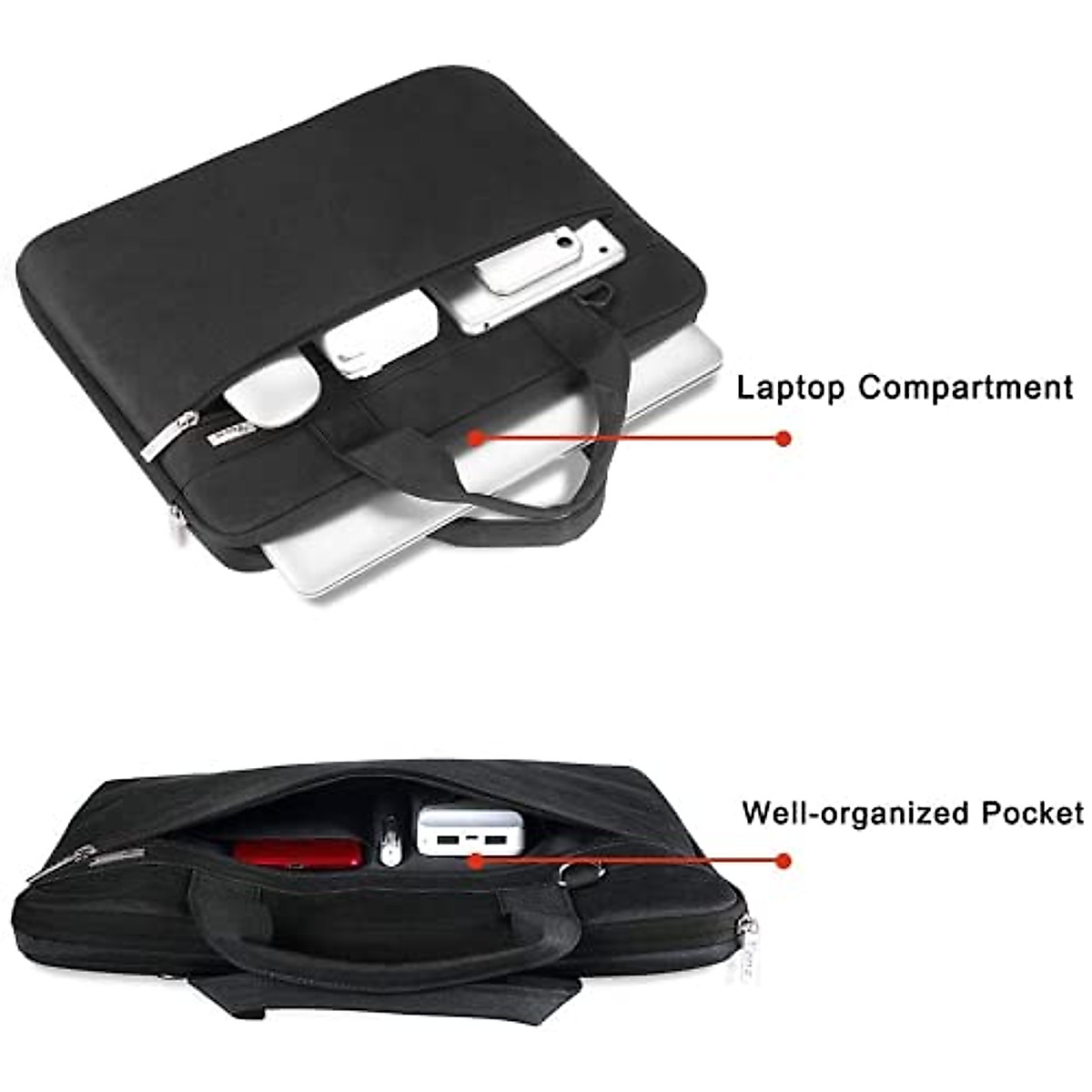 Voova Laptop Sleeve Case Bag Compatible with Macbook Air/Pro 13.3 M2, MacBook Pro 14 M1, 13.5 Surface Laptop 4/3, 13-14 Inch Dell XPS Hp Acer Asus Chromebook Computer Carry Briefcase with Strap,Black