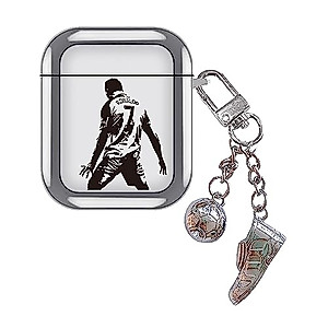 Grtcopan Cute AirPod 2nd 1st Case Cover with Keychain Pendant Silicone Soft Shell Soccer Athlete Theme Designed Compatible with AirPods 2/1 Case