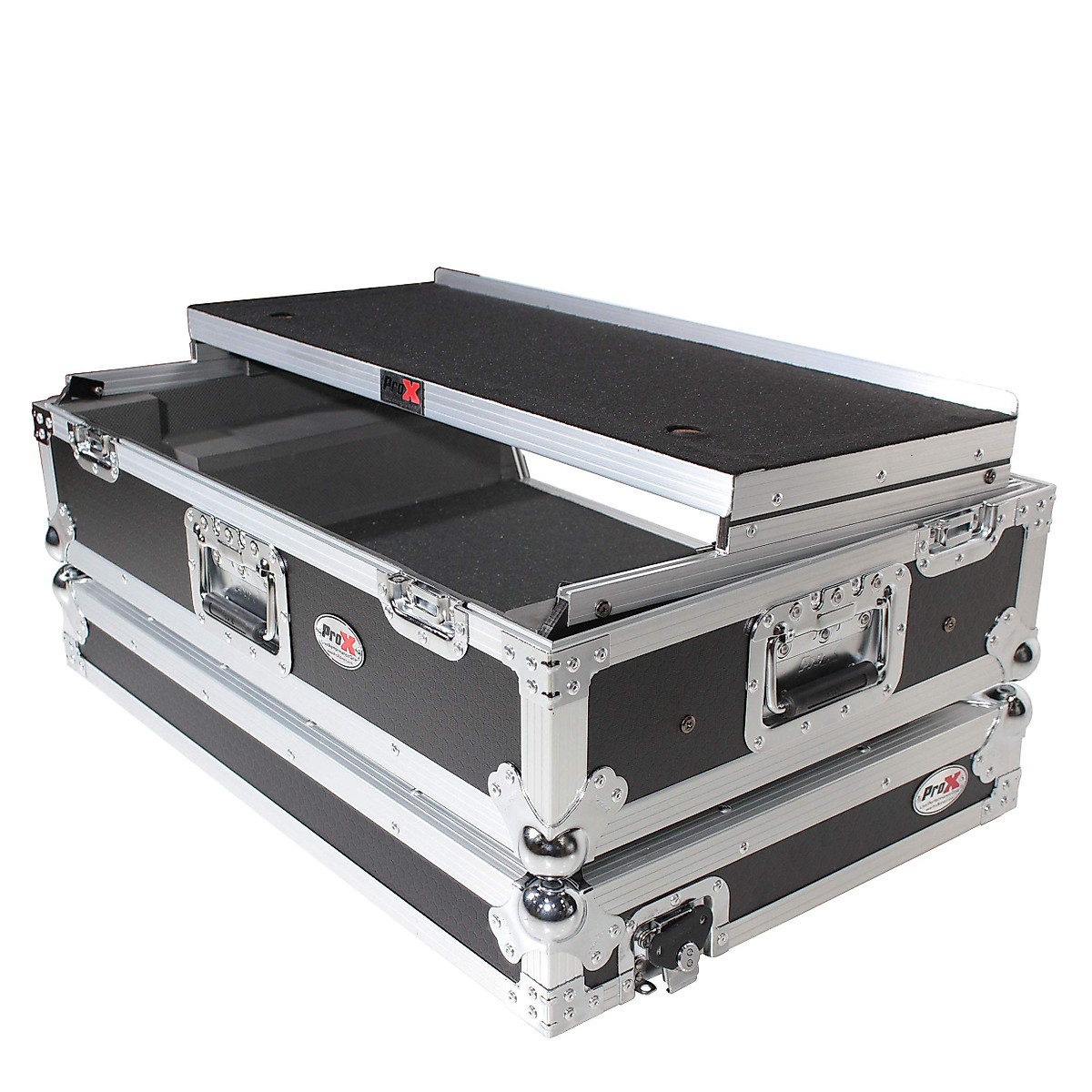 ProX Flight Case for Pioneer DDJSX3 DDJ-1000 SRT Controller with 2U Rack Space, Sliding Laptop Shelf,Wheels and LED Kit-Silver on Black Design - XS-SX1K2UWLTLED