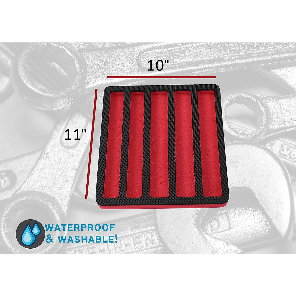 Polar Whale Tool Drawer Organizer Wrench Holder Insert Red and Black Durable Foam Tray 5 Pockets Holds Wrenches Up to 10 Inches Long Fits Craftsman Husky Kobalt Milwaukee Many Others