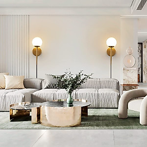 BOKT Modern Small 20-Lights LED Sputnik Chandelier Brushed Brass Gold Sputnik Chandelier Mid Century Modern Globe Wall Sconce Set of Two Plug in Cord Brushed Gold Bathroom Wall Sconce Light