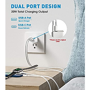 USB C Wall Charger Block,20W Dual Port Charge Adapter,Fast Charging Plug Compatible with Apple Watch Series Se 8 7 6 5 4 3 iPhone 14 Plus 13 12 Mini Pro Max iPad Pro Air, Airpods