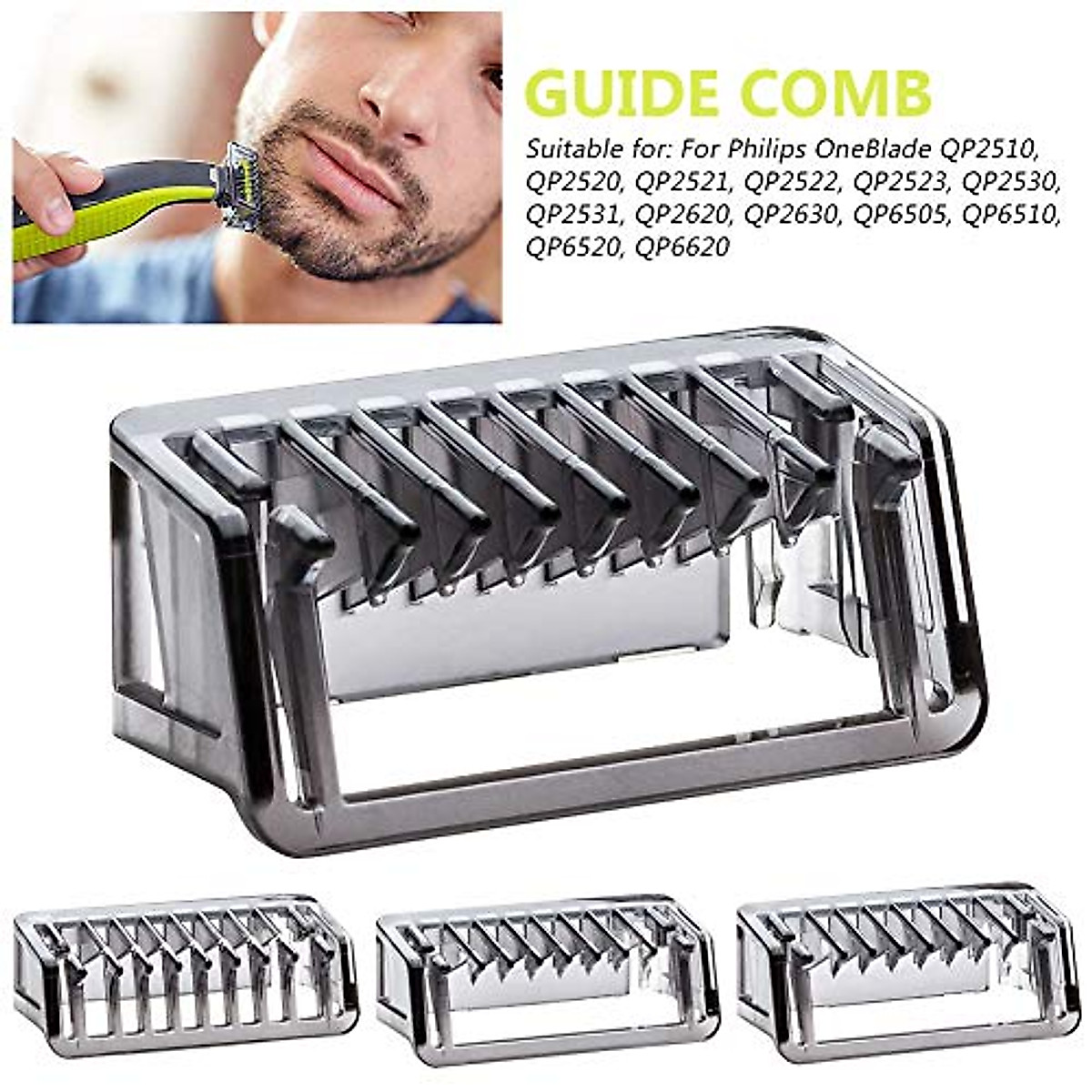 3mm Comb Trimmer Clipper for Philips OneBlade, Facial Hair Clippers Beard Trimmer Guide Comb, Replacement Shaver Comb