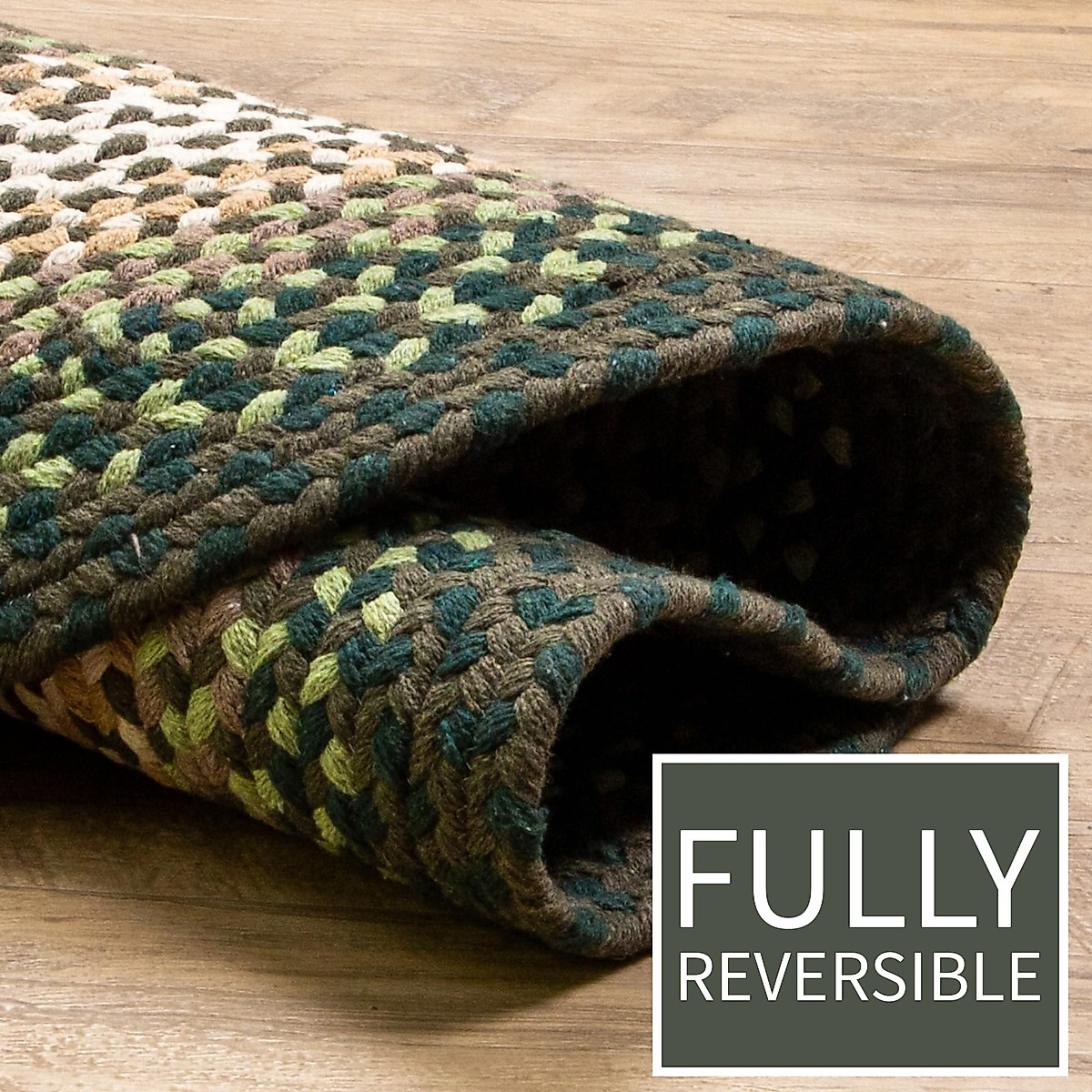 Super Area Rugs Oval 2' X 3' Green - Ivory Oval Braided Rug for Farmhouse Style Kitchens and Bathrooms