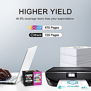 COLWOD Remanufactured 67 XL Ink Cartridge Replacement for HP 67XL Combo Pack for Hp Deskjet 4155e 2755e 2732 DeskJet Plus 4140 4155 4158 Envy 6052 6075 6058 Printer (1 Black, 1 Tri-Color)