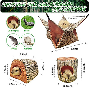 EAEDMY Guinea Pig Rat Ferret Tree Hole Bed and Hammock Tunnel, Ferret Hanging Bunk Bed Hammock, Parrot Bird Tree Hole, Small Animals Hideout and Soft Bed (3.Tree Hole Bed)