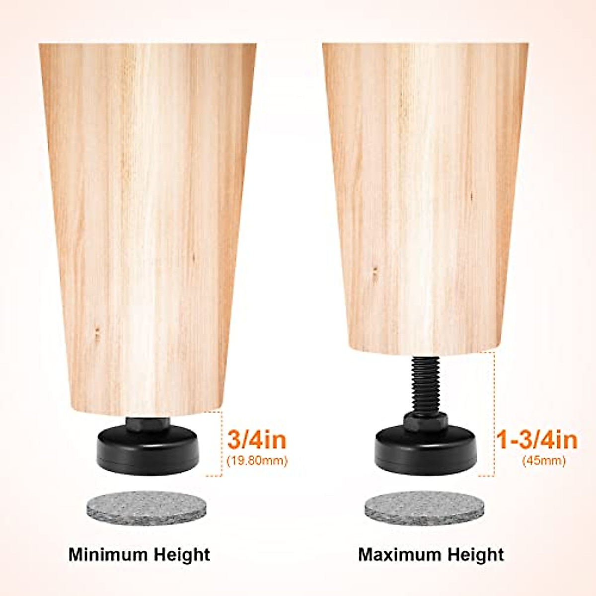 NANMOTUE Leveling Feet Adjustable Furniture Feet, 3/8'' UNC Thread Furniture Levelers, Adjustable Leveling Feet for Table Chairs Cabinets Sofa Raiser, 4PCS Table Leg Levelers