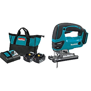 Makita BL1850BDC2 18V LXT Lithium-Ion Battery and Rapid Optimum Charger Starter Pack (5.0Ah) with XVJ03Z 18V LXT Lithium-Ion Cordless Jig Saw