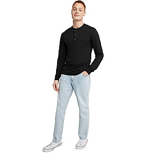 Hanes Originals Men's Tri-Blend Long Sleeve Henley, Black, Medium