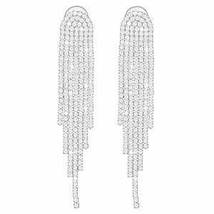 Yolev Long Tassel Earrings Crystal Chandelier Earring Bohemian Rhinestone Fringe Chain Earring Bridal Jewellery Silver Tassel Drop Dangle Earrings Crystal Statement Dangle Earrings