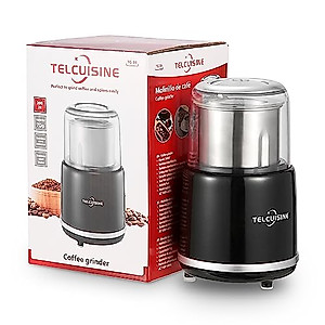 Telcuisine Coffee Bean Grinder, 200ml Small Coffee Grinder Electric Espresso Grinder with 304 Stainless Steel Blades for Beans, Nuts, Herbs, Grain and Salt, Spice Grinder with Cleaning Brush, 200W