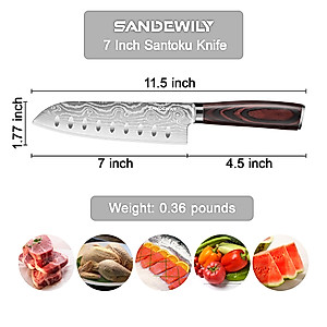 SANDEWILY 7 Inch Japanese Santoku Knife - Ultra Sharp 7Cr17Mov Kitchen Chef Knife with Sheath,High Carbon Stainless Steel Blade,Ergonomic Handle Gift Box for Home Outdoor Cooking