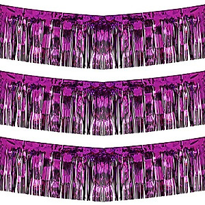 Blukey 10 Feet by 15 Inch Purple Foil Fringe Garland - Pack of 3 | Shiny Metallic Tinsel Banner | Ideal for Parade Floats, Bridal Shower, Wedding, Birthday, Christmas | Wall Hanging Drapes