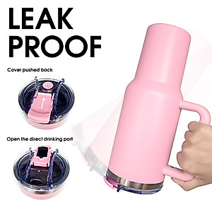 Yerivei 40 oz Tumbler with Handle and Straw Lid,Insulated Reusable Stainless Steel Water Bottle Travel Mug，Cupholder Friendly Double Wall Vacuum Sealed Cup (Pink)