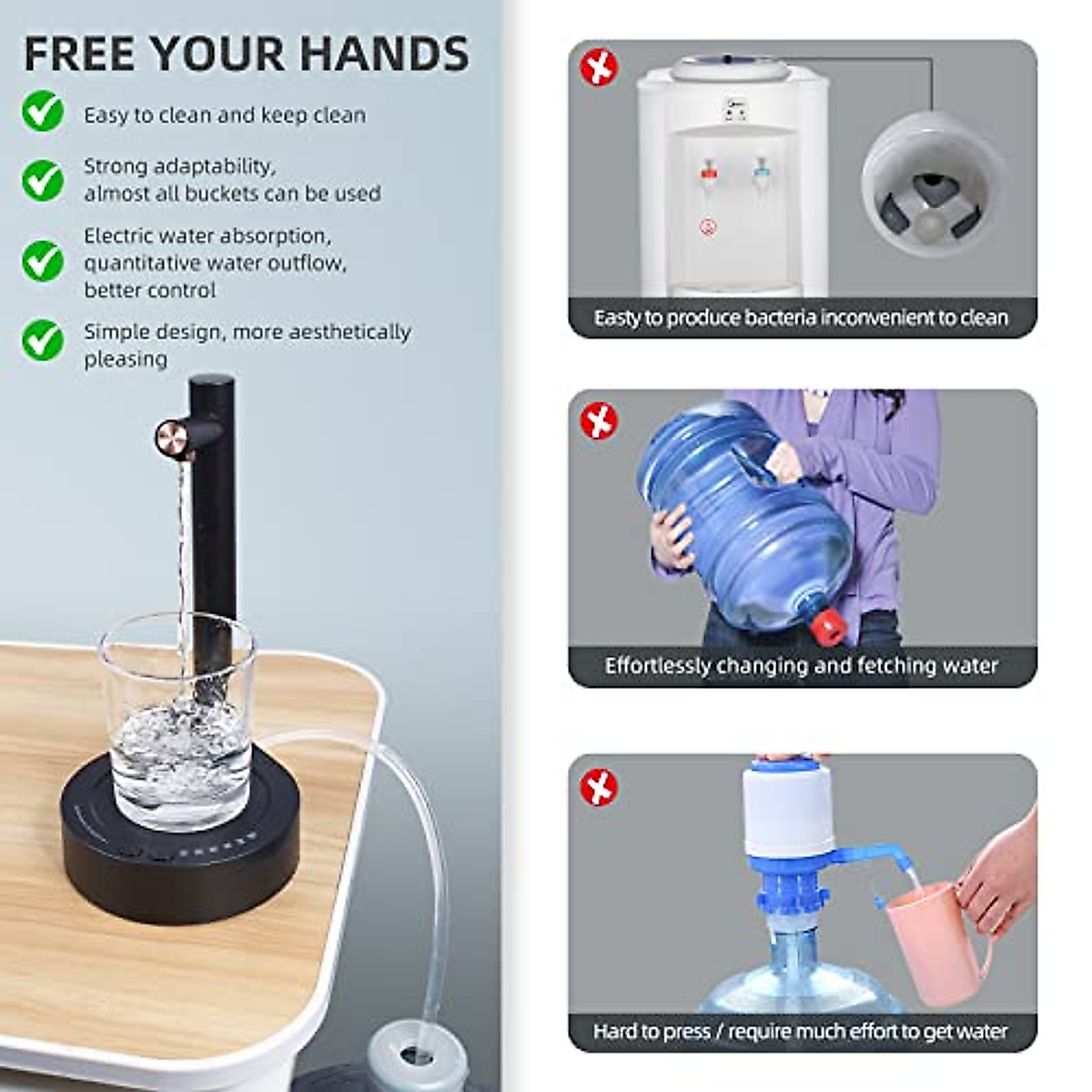 Water Dispenser Countertop, Smart Table Water Dispenser Water Pump Electric for 1 2 3 4 5-Gallon Bottle, Portable Electric Pump, Cold Water Dispenser, Bottles