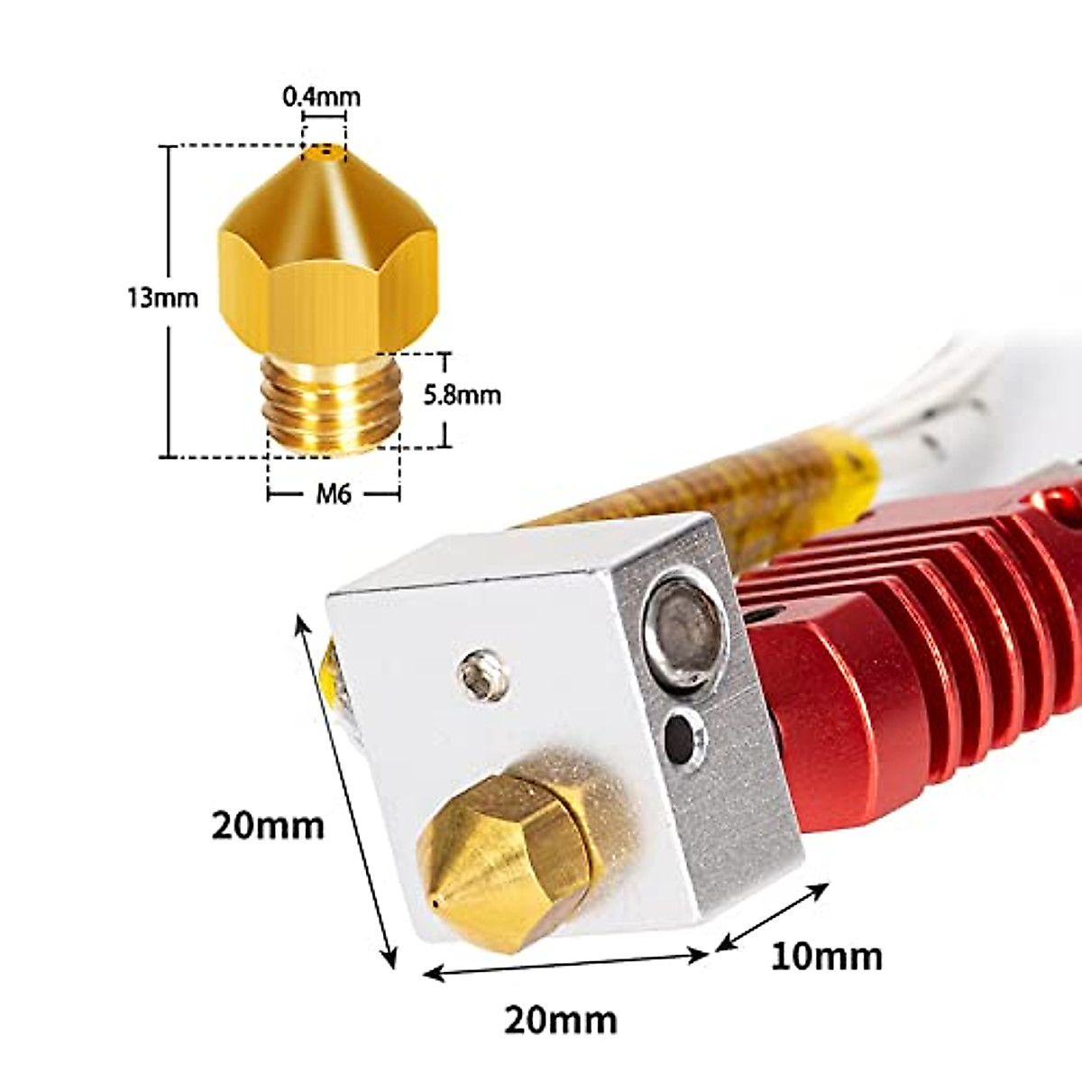 TRONXY MK10 Extruder Hot End Kit, 3D Printer Nozzles 0.4mm with Aluminum Heating Block, NTC 3950 100K Ohm Thermistor, 1M PTFE Teflon Tube Compatible with 3D Printers X5SA, X5SA PRO, XY-2PRO