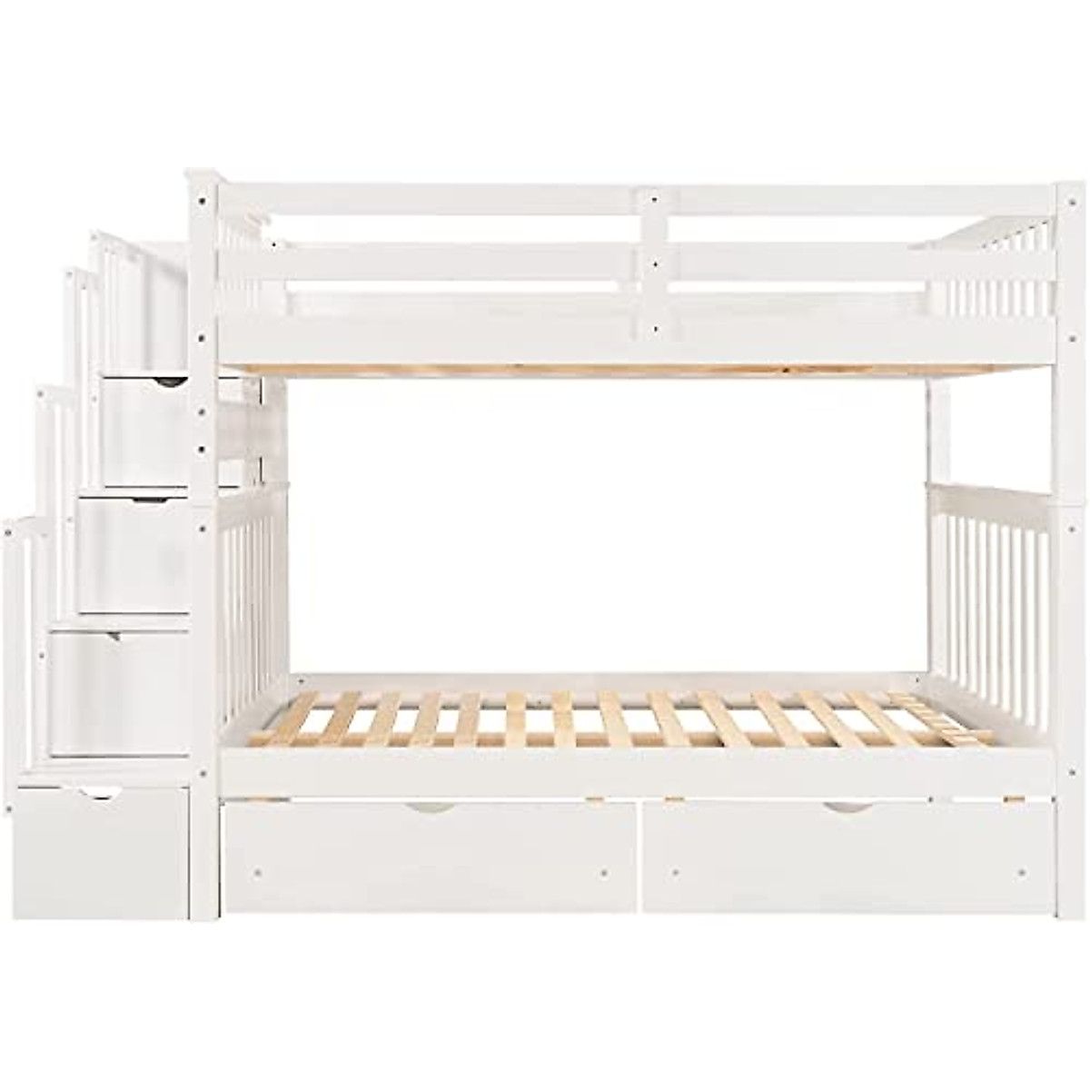 Harper & Bright Designs Full Over Full Bunk Bed with Stairs for Adults,Wooden Full Bunk Beds with 6 Storage Drawers and Shelves, Detachable Full Size Bunk Beds for Teens,Kids,Boys & Girls,White