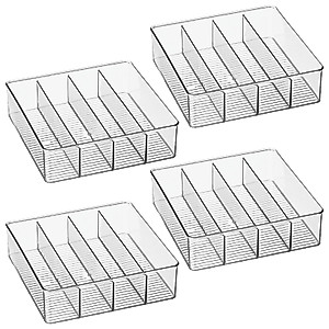 mDesign Plastic Stackable Tea Bag Storage Organizer Bin with 4 Divided Compartments - Holder for Kitchen Cabinet, Pantry, Countertop - Holds Sugar Packets, Coffee Pods, Ligne Collection, 2 Pack- Clear