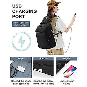 Travel Laptop Carry on Backpack for Women Men, Airline Flight Approved Waterproof 14 Inch Laptop Backpack, Casual Daypack College Personal item Bag Rucksack with USB Charging Port for Business, Black