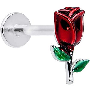 Body Candy Womens 16G Stainless Steel Red Rose Flower Labret Monroe Lip Ring Tragus Cartilage Stud 5/16"