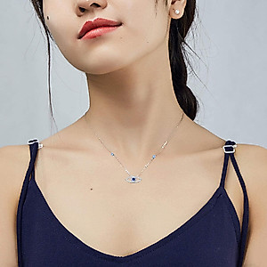IOHUPCI Evil Eye Necklace, 925 Sterling Silve Blue Evil Eye of Protection Necklaces,Cubic Zirconia Jewelry Gifts for Women(Evil Eye Necklace)