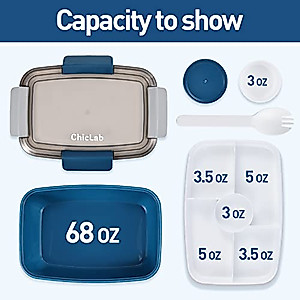 ChicLab Large Salad Lunch Box Adult - With 68-oz Salad Bowl, 5-Compartment Tray, 3-oz Sauce Container, Reusable Spork & BPA-Free